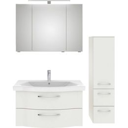 Saphir Badmöbel-Set 6005 Sprint 3-teilig, Keramik-Waschtisch mit LED-Spiegelschrank, (4-St), Midischrank, inkl. Türdämpfer, 4 Türen, 4 Schubladen, Bad-Set, weiß