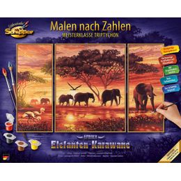 Schipper Malen nach Zahlen Meisterklasse Triptychon - Elefanten Karawane, Made in Germany, bunt