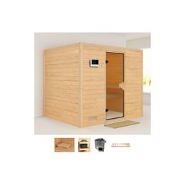 Karibu Sauna Soraja, BxTxH: 231 x 196 x 200 cm, 40 mm, (Set) 9-kW-Ofen mit externer Steuerung, beige