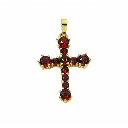 Adelia´s Adelia´s Kette mit Anhänger 333 Gold Anhänger Kreuz mit Granat, Schmuckset - Set mit Halskette, rot