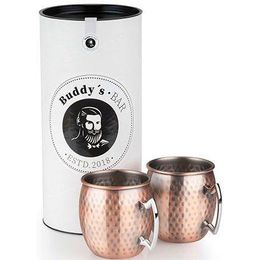 Buddy's Becher Buddy´s Bar, Edelstahl, Moscow Mule Becher, 500 ml, hochwert. Edelstahl, Hammerschlag-Effekt, braun|goldfarben|rot