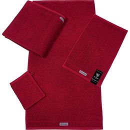 Ross Waschhandschuh Smart (6-tlg), Uni-Rippe mit Velourslabel, rot