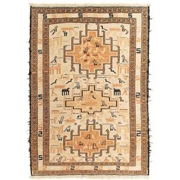 Wollteppich Kelim - Oriental - 100 x 71 cm - beige, morgenland, rechteckig, Höhe: 4 mm, Wohnzimmer, Einzelstück, beige