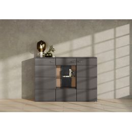 set one by Musterring Highboard TACOMA, Typ 52, Breite 180 cm, mit getönter Glastür, grau