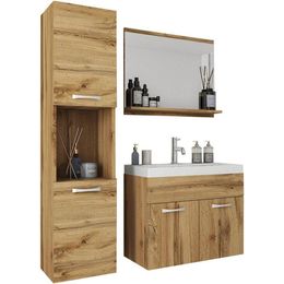 Welltime Badmöbel-Set Lorca, Set L Lorca 60cm Waschbecken Unterschrank Hochschrank Waschtisch, braun