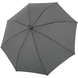 Doppler® Stockregenschirm nature Long, slate grey, aus recyceltem Material mit Schirmgriff aus Holz, grau