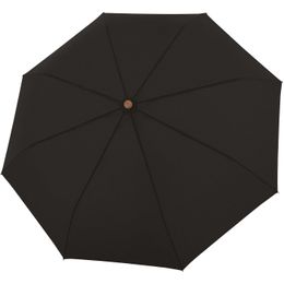 Doppler® Taschenregenschirm nature Mini, simple black, aus recyceltem Material mit Griff aus FSC®- schützt Wald - weltweit, schwarz