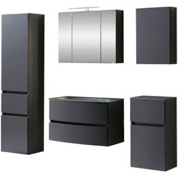 HELD MÖBEL HELD MÖBEL Badezimmer-Set Kaunas, (Set, 5-St), bestehend aus Waschtisch-Set mit Seitenschrank, Breite 160 cm, grau