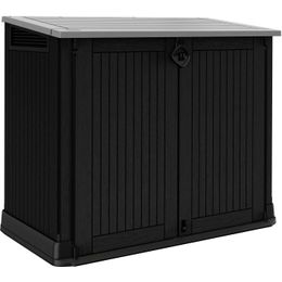 Keter Aufbewahrungsbox Store It Out MIDI 880L, Mülltonnenbox in Holzoptik, grau|schwarz