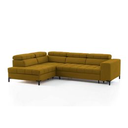 exxpo - sofa fashion Ecksofa Bocco, Wahlweise mit Bettfunktion und Bettkasten, 5 verstellbare Kopfstützen, gelb