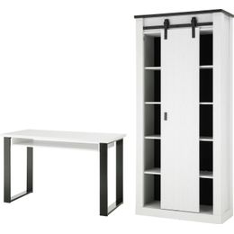 Home Affaire Schrank-Set SHERWOOD, (2-St), Büromöbel Set, mit Scheunentorbeschlag aus Metall, Breite ca. 220 cm, weiß