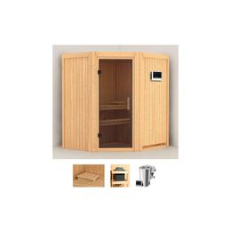 Karibu Sauna Tomke, BxTxH: 170 x 151 x 198 cm, 68 mm, (Set) 3,6-kW-Bio-Plug & Play Ofen mit externer Steuerung, beige