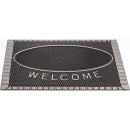 Fußmatte SC Clean Welcome, Home2Fashion, rechteckig, Höhe: 8 mm, Schmutzfangmatte, mit Spruch, robust, In- und Outdoor geeignet, grau