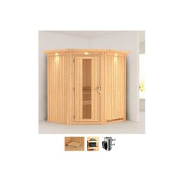 Karibu Sauna Tomke, BxTxH: 184 x 165 x 202 cm, 68 mm, (Set) 3,6-kW-Plug & Play Ofen mit integrierter Steuerung, beige