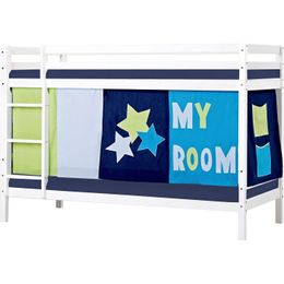 Hoppekids Etagenbett ECO Dream, 90x200 weiß massiv m. Matratze & Vorhang, blau