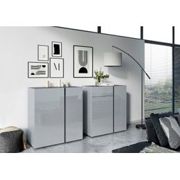 Germania Wohnzimmer-Set Mesa, 2-tlg. mit Glasfronten, grau|silberfarben