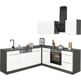 Kochstation Winkelküche KS-Brindisi, mit E-Geräten, Stellbreite 220/220 cm, weiß