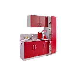 Wiho-Küchen wiho Küchen Küche Kiel, Breite 190 cm mit 28 mm starker Arbeitsplatte, Tiefe 50 cm, beige|rot
