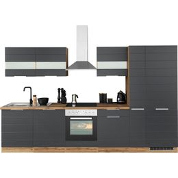 Kochstation Küche KS-Luhe, 330 cm breit, wahlweise mit oder ohne E-Geräten, gefräste MDF-Fronten, grau