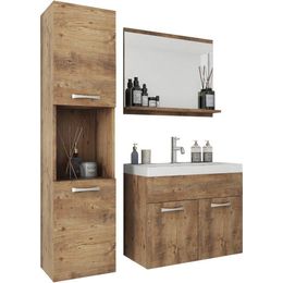 Welltime Badmöbel-Set Lorca, Set L Lorca 60cm Waschbecken Unterschrank Hochschrank Waschtisch, beige