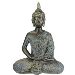 I.GE.A. Dekofigur Buddha Figur sitzend meditierend Statue Figuren Skulptur (1 St), Garten-Figur Wohnaccessoire, braun|grau