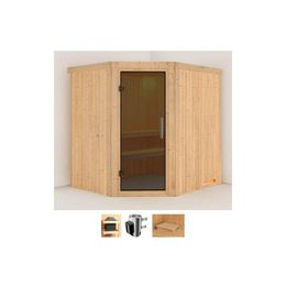 Karibu Sauna Laila, BxTxH: 196 x 170 x 198 cm, 68 mm, (Set) 3,6-kW-Plug & Play Ofen mit integrierter Steuerung, beige