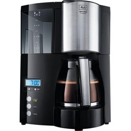 Melitta Filterkaffeemaschine Optima Timer 100801, 1l Kaffeekanne, Papierfilter 102, schwarz|silberfarben