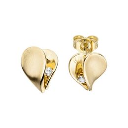 Jobo Paar Ohrstecker, Herz 585 Gold mit 2 Diamanten, gelb|goldfarben