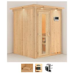 Karibu Sauna Milaja, BxTxH: 165 x 165 x 202 cm, 68 mm, (Set) 3,6-kW-Plug & Play Ofen mit externer Steuerung, beige