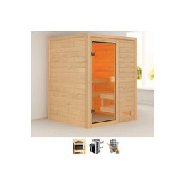 Welltime Sauna Sandy, BxTxH: 145 x 145 x 187 cm, 38 mm, 3,6-kW-Plug & Play Ofen mit int. Steuerung, beige