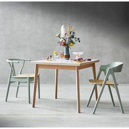 Hammel Furniture Esstisch Basic Single, schnell innenliegende Einlegeplatten ausziehbar, 90(164)x90 cm, Melamin / Massivholz, stabiler dänische Design Tisch, weiß