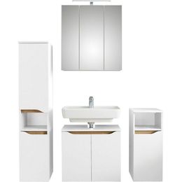 Saphir Badmöbel-Set Quickset 4-teilig, Waschbeckenunterschrank mit LED-Spiegelschrank, (4-St), Unterschrank, Midischrank, inkl. Türdämpfer, 8 Türen, 2 Nischen, weiß