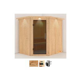 Karibu Sauna Laila, BxTxH: 210 x 184 x 202 cm, 68 mm, (Set) 3,6-kW-Plug & Play Ofen mit integrierter Steuerung, beige