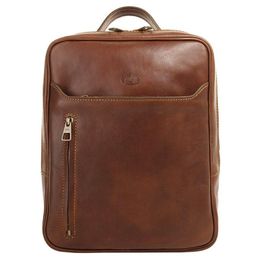 Pike Piké Laptoprucksack, echt Leder, Made in Italy, braun