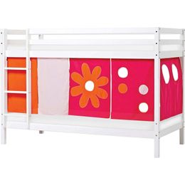 Hoppekids Etagenbett ECO Dream, 90x200 weiß massiv m. Matratze & Vorhang, rosa