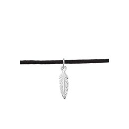 Elli Collier Choker Feder Anhänger Satin Band Boho 925 Silber, silberfarben