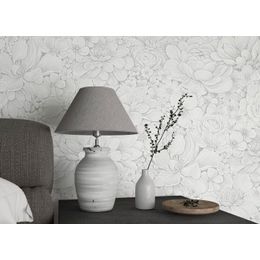 marburg Vliestapete Flower, geprägt, matt, Blattmotiv moderne Vliestapete für Wohnzimmer Schlafzimmer Küche, weiß