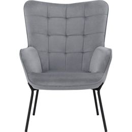 OTTO products Loungesessel Luukas (1-St), Stoff recyceltes Polyester, Sitz und Rücken gepolstert, Sitzhöhe 46 cm, grau|schwarz