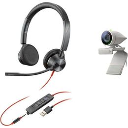Poly Studio P5 USB HD Webcam Bundle mit Blackwire C3325 Over-Ear-Kopfhörer, grau