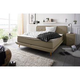 Andas Boxspringbett Premium, Steppung mit Knopfheftung, inkl. Topper, grün