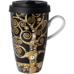 Goebel Coffee-to-go-Becher Gustav Klimt - "Der Lebensbaum", Fine China-Porzellan, Kunststoff, aus Porzellan mit abnehmbarem Deckel, 500 ml, schwarz