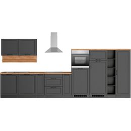 Kochstation Küche KS-Lana, 440 cm breit, wahlweise mit oder ohne E-Geräte, grau