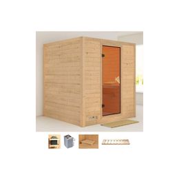 Karibu Sauna Menja, BxTxH: 196 x 196 x 200 cm, 40 mm, (Set) 9-kW-Ofen mit integrierter Steuerung, beige
