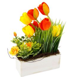 Gestecke Tulpen Wildrosen und Gras, my home, Höhe 26 cm, Im Topf, aus Holz, Blumendeko, gelb|orange