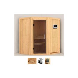 Karibu Sauna Tomke, BxTxH: 170 x 151 x 198 cm, 68 mm, (Set) 3,6-kW-Plug & Play Ofen mit externer Steuerung, beige