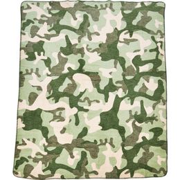 Wohndecke Camouflage, done.®, Wohndecke mit einfassender Ziernaht, Kuscheldecke, beige|grün