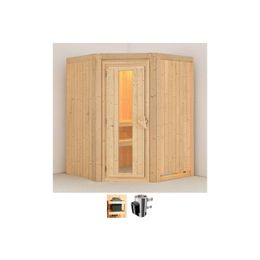 Karibu Sauna Nanna, BxTxH: 151 x 151 x 198 cm, 68 mm, (Set) 3,6-kW-Plug & Play Ofen mit integrierter Steuerung, beige