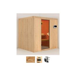 Karibu Sauna Dima, BxTxH: 196 x 170 x 198 cm, 68 mm, (Set) 3,6-kW-Plug & Play Ofen mit externer Steuerung, beige