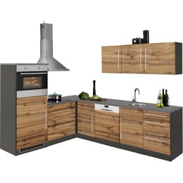Kochstation Winkelküche KS-Samos, mit E-Geräten, Stellbreite 200/270 cm, grau