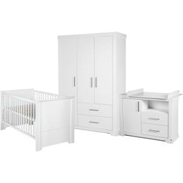 Roba® Babyzimmer-Komplettset Maxi, (Set, 3-St., Kinderbett, Schrank, Wickelkommode), 3-türig; mit Kinderbett, Schrank und Wickelkommode, weiß